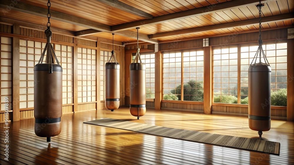 The Serenity of Discipline: A Dojo Interior with Wooden Training ...