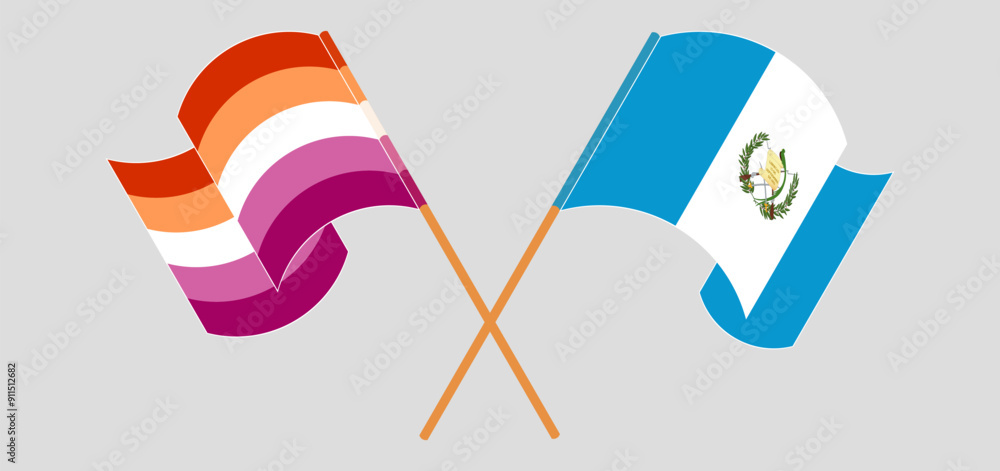 Crossed and waving flags of Lesbian Pride and Republic of Guatemala ...