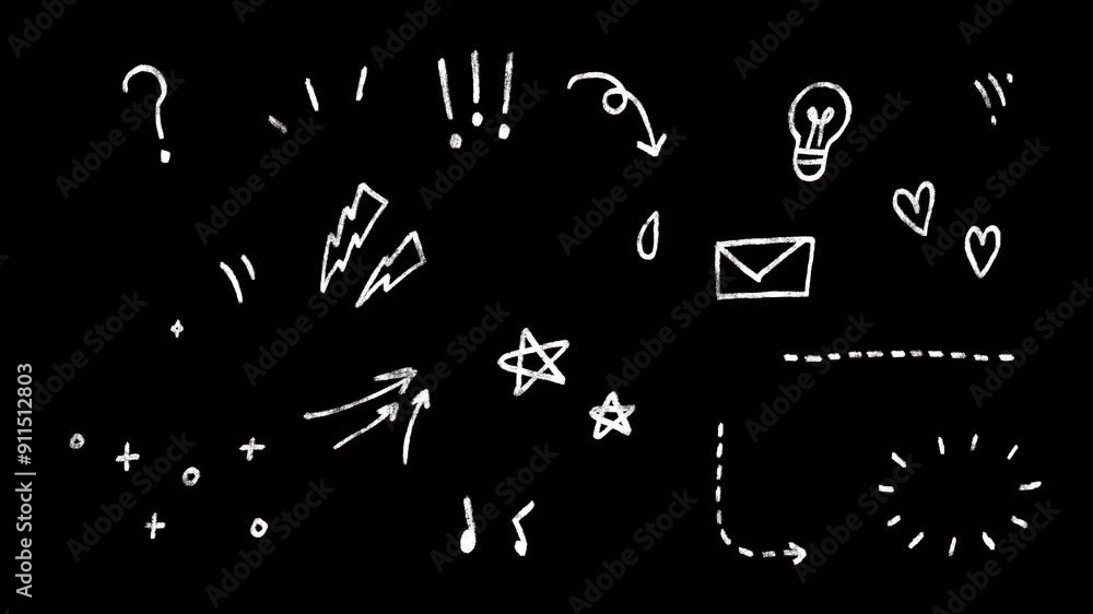 Cute doodle icons, wiggle animation stickers: question marks, arrows ...