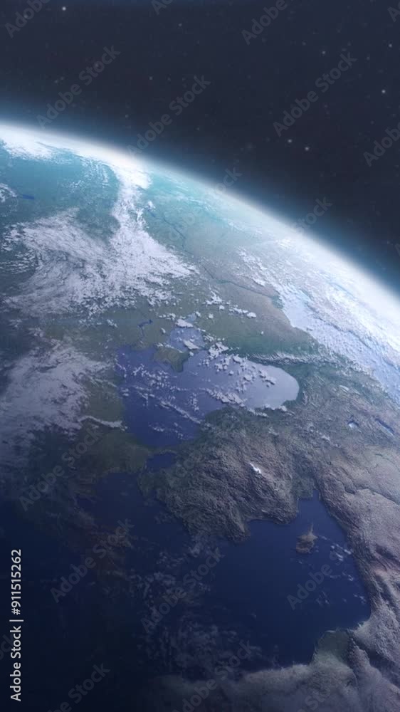 Zoom in to planet earth, world skyline, globe side. Amazing partial ...