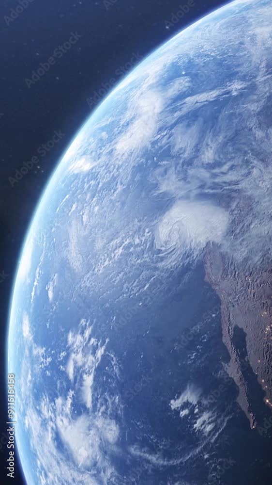 Zoom in to planet earth, world skyline, globe side. Amazing partial ...