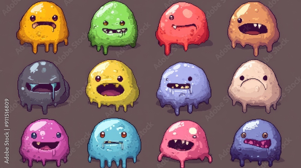 32x32 pixel art slime monsters in various colors and animations for a ...