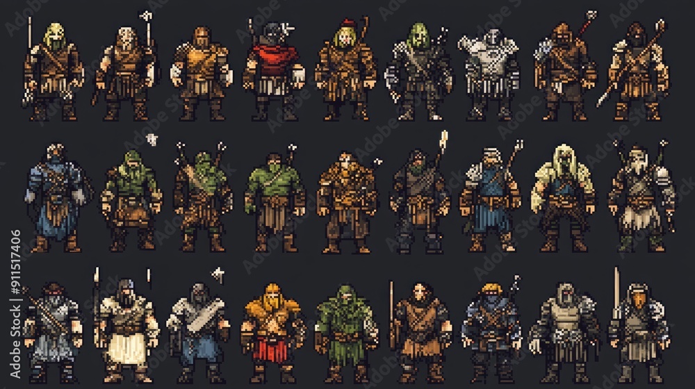 Sprite sheet of 32x32 pixel art orcs with different weapons and armor ...