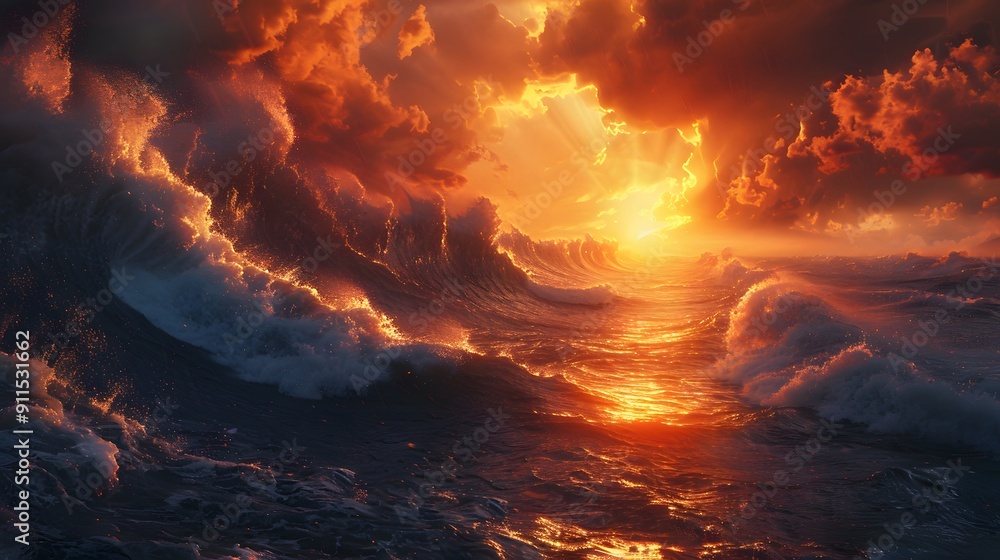 An epic scene of Moses parting the Red Sea with immense force ...