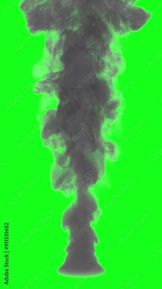 Vertical dense smoke column on green screen or chroma key. Fast moving ...