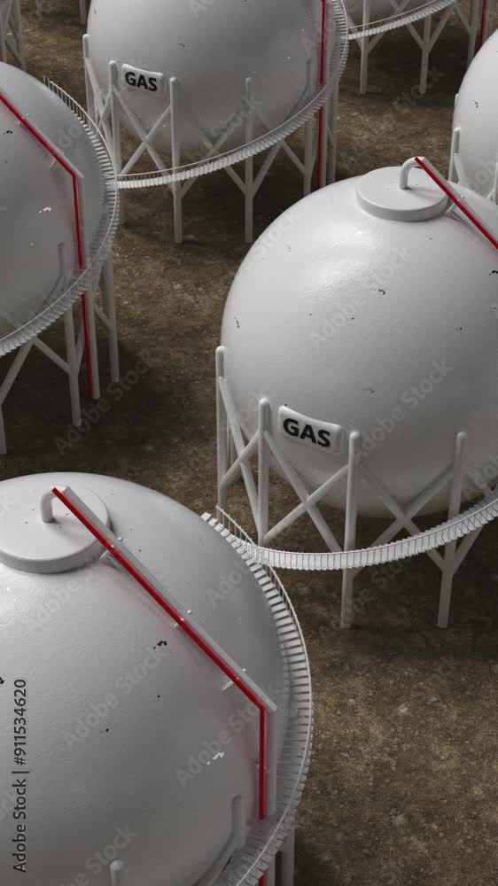 Panoramic view of gas storage with zoom out camera effect.Industrial ...