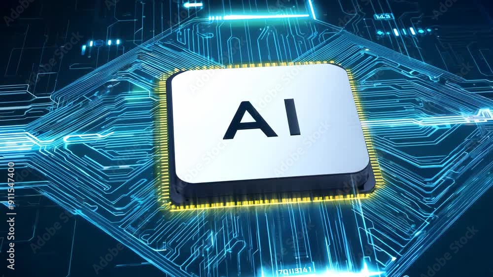 Motherboard CPU Processor Microchip with 'AI' Starting Digitalization of Artificial Intelligence ...