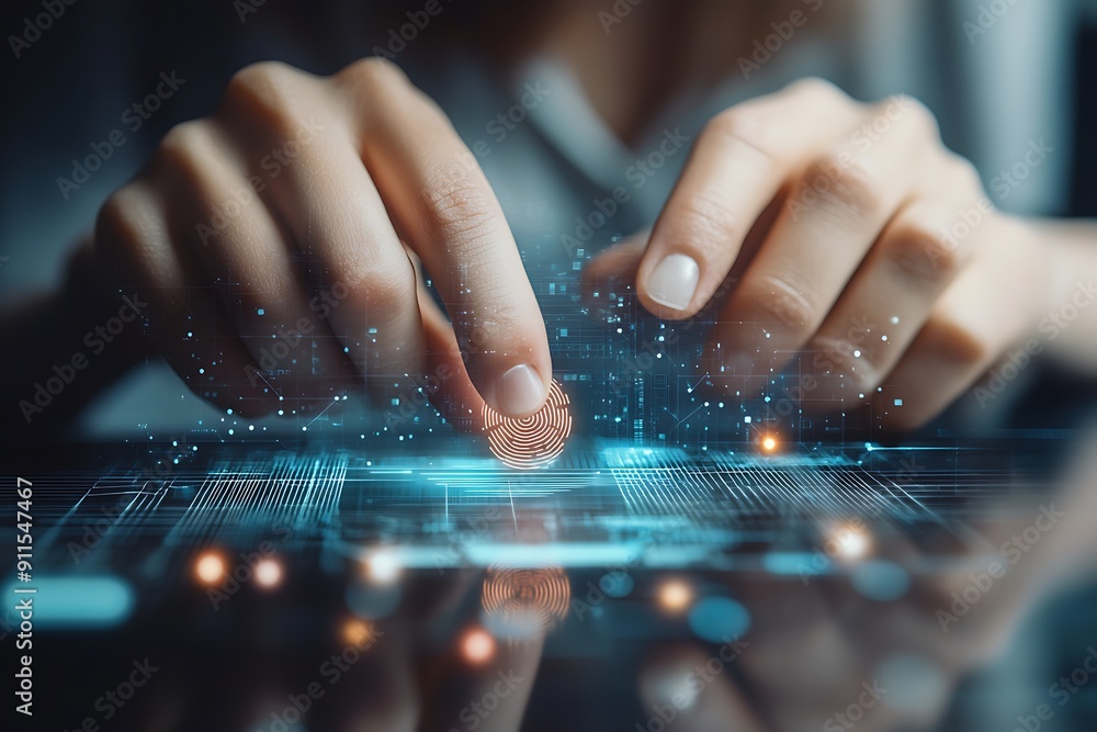 Secure Digital Authentication: Person using thumbprint for Access ...