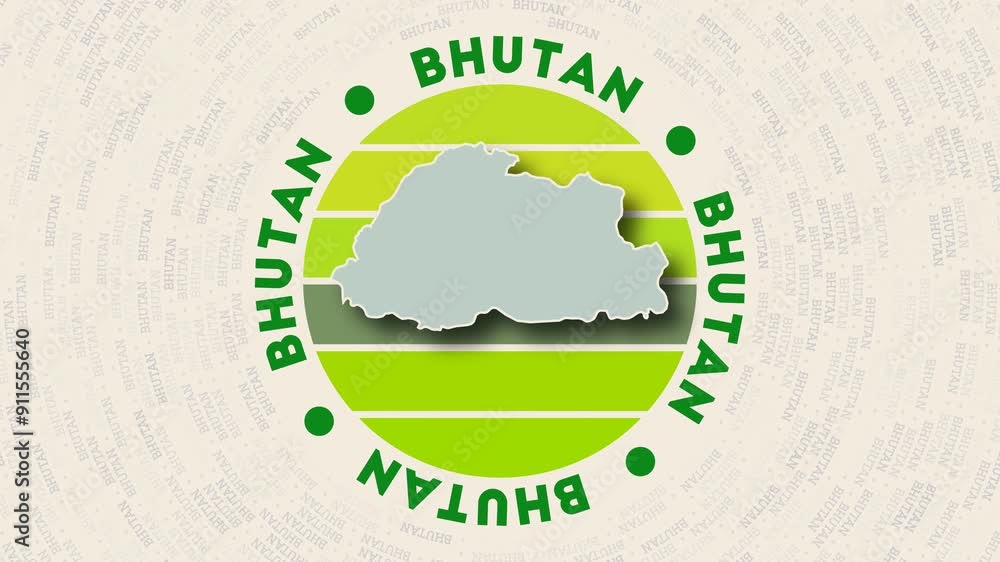Bhutan logo intro. Badge with the circular name and map of the country ...