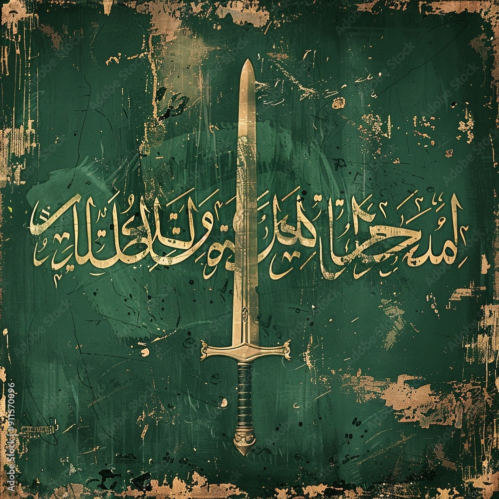 This pop art-style illustration of the Saudi Arabian flag features bold ...