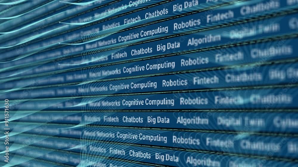 Artificial intelligence words (AI) and machine learning concepts ...