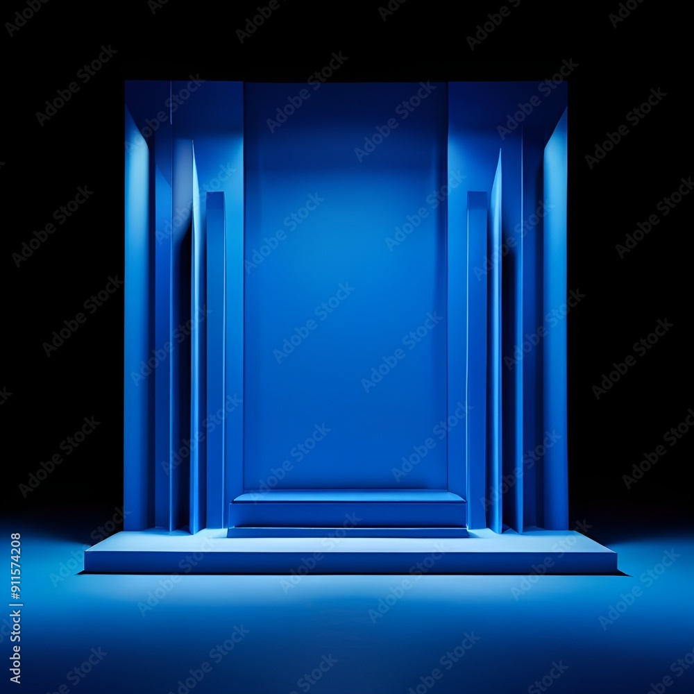 abstract-blue-display-minimalist-stage-design-with-geometric-shapes ...