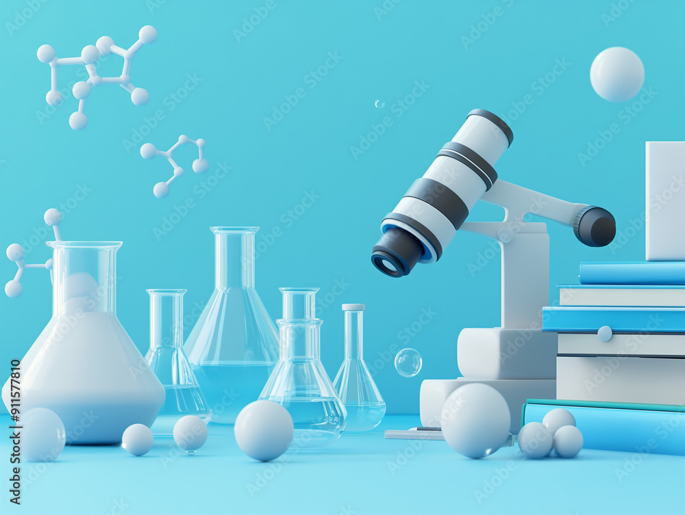 Engaging 3D banner showcasing science school elements like beakers ...