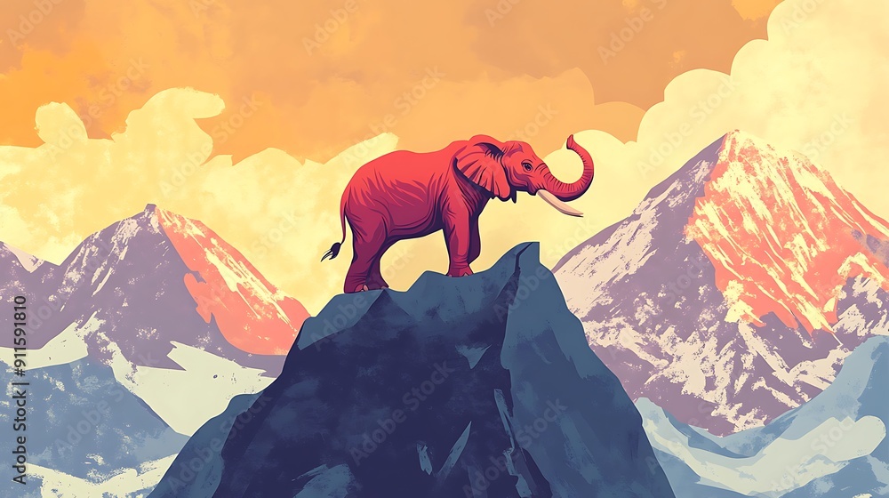 Triumph of the Elephant: Inspiring Illustration of Elephant Reaching ...