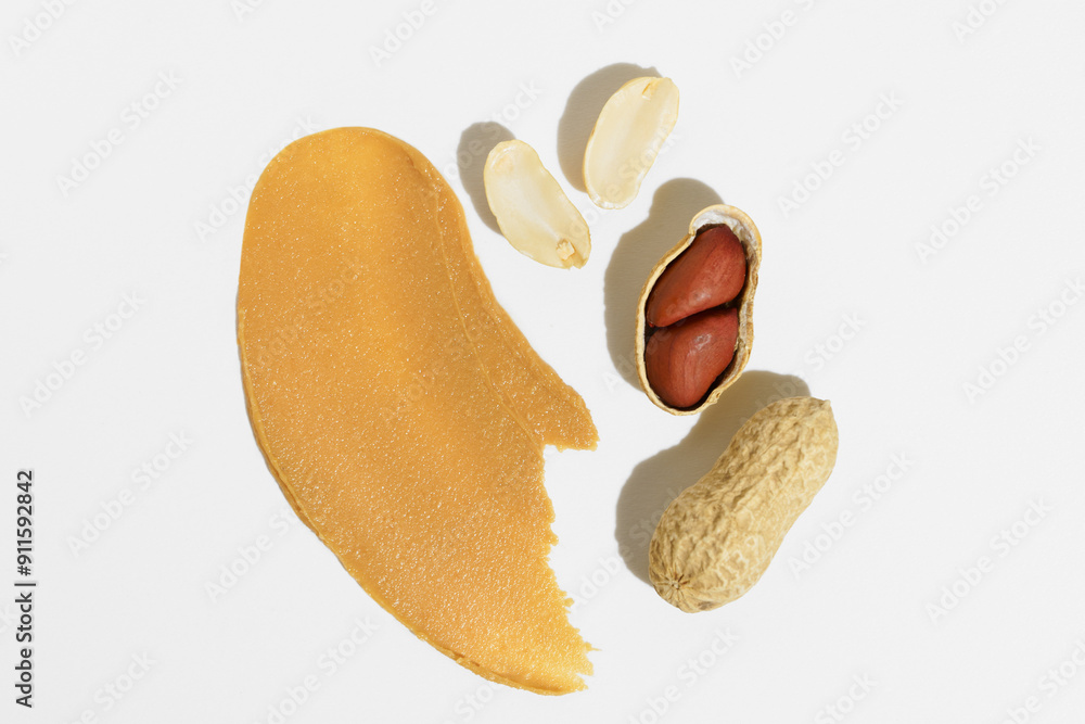 Texture of peanut paste and whole nuts without shell and in shell on ...