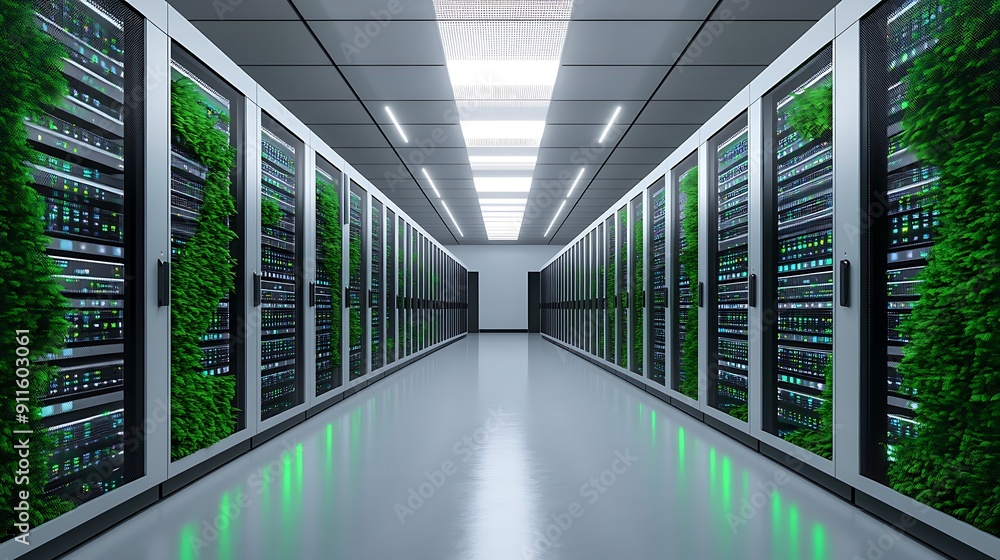 Clean energy data center with lush greenery integrated into the design ...