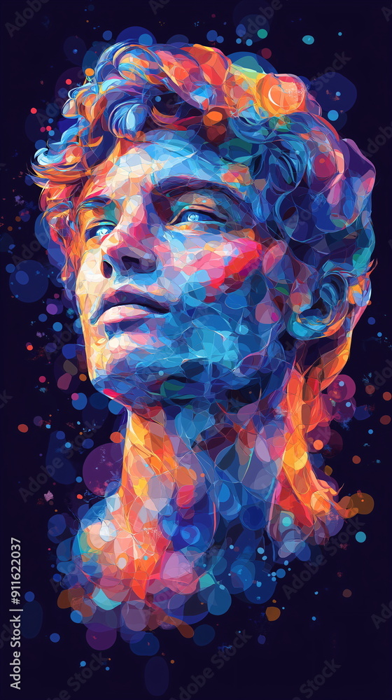 Vibrant polygonal portrait with kaleidoscopic color palette for Y3K ...