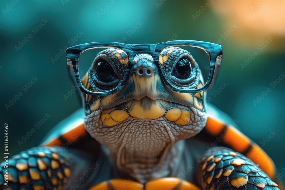 Cute and funny turtle wearing stylish eyeglasses, realistic photo ...