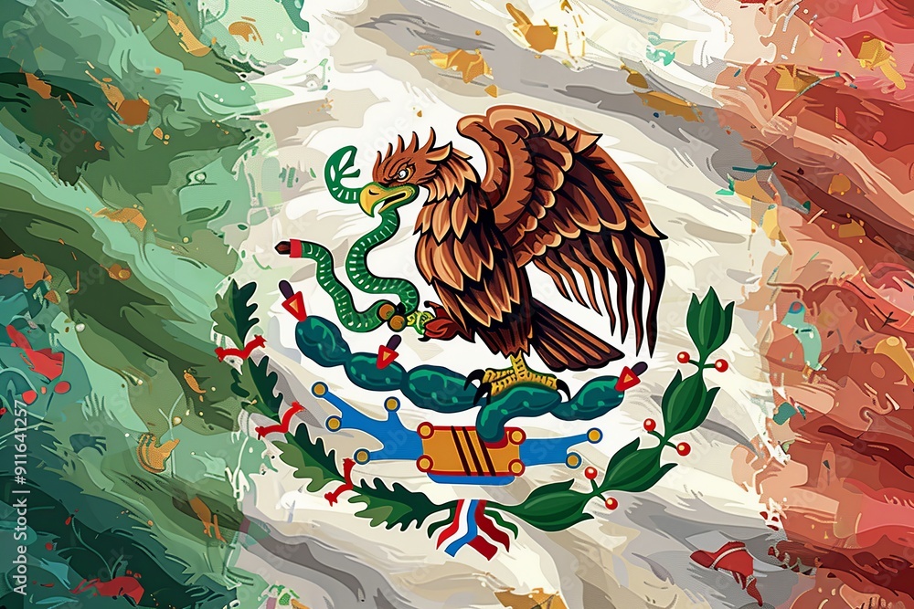 This minimalist illustration of the Mexican flag features simplified ...