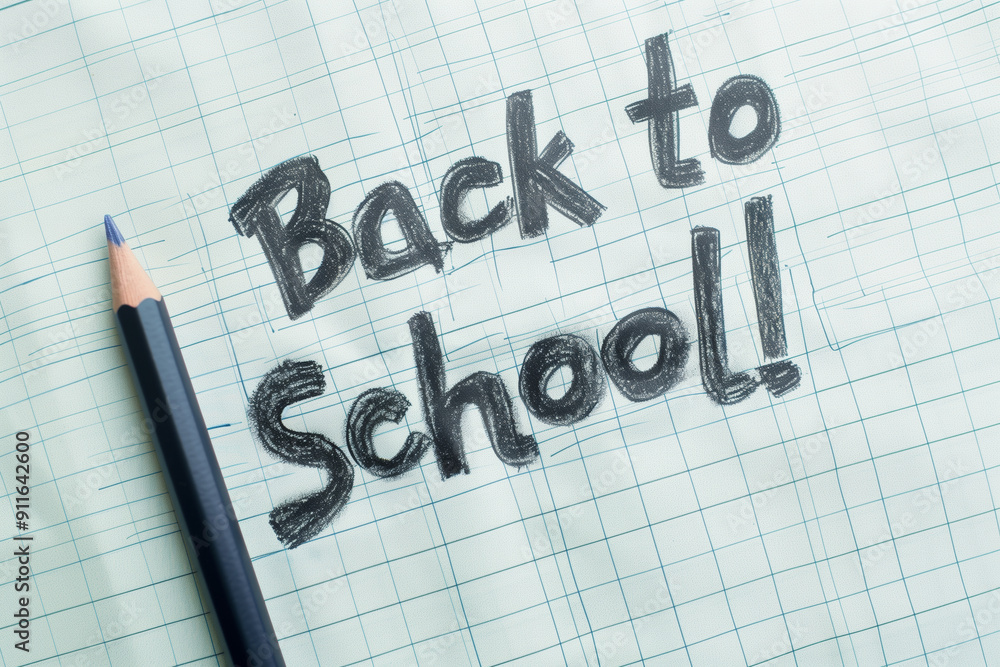 Text "Back to School!" written with chalk on an isolated white grid ...