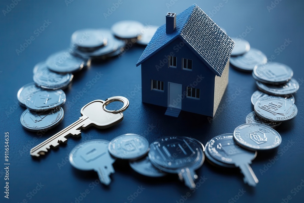 stylized key transforming into various real estate symbols house ...