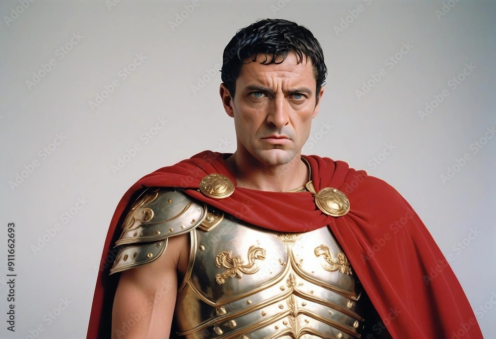 portrait of a male Roman emperor with a stern expression, wearing ...