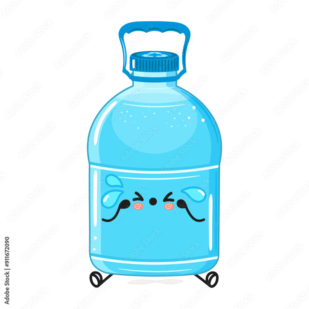 Sad Plastic Water Bottle character. Vector hand drawn cartoon kawaii ...