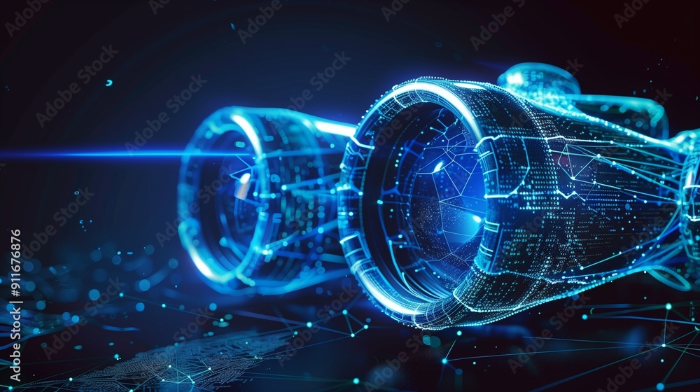 digital blue binocular with data streams, ai in visual recognition ...