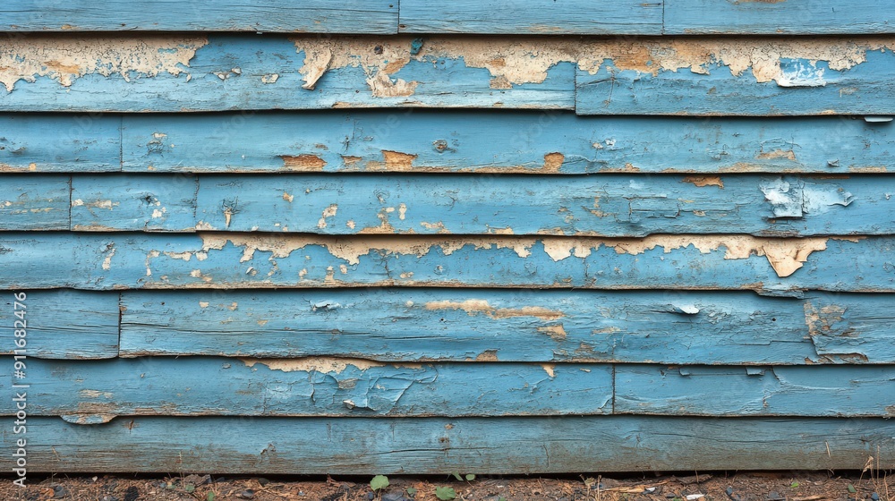 Old blue wood siding featuring a cracked and worn surface, showcasing ...