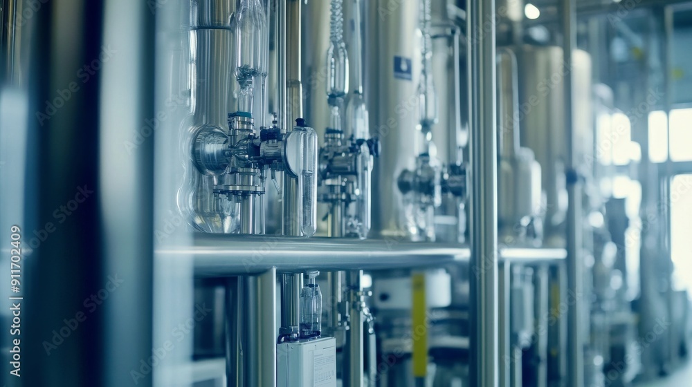 Chemical plant with reaction vessels and processing equipment ...