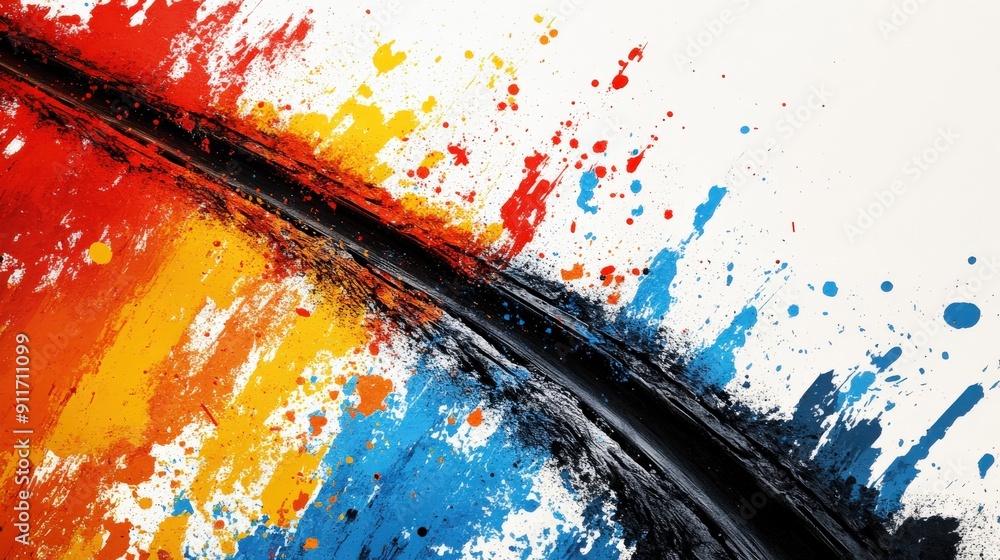 Stunning color illustration of a tire track in splattered paint style ...