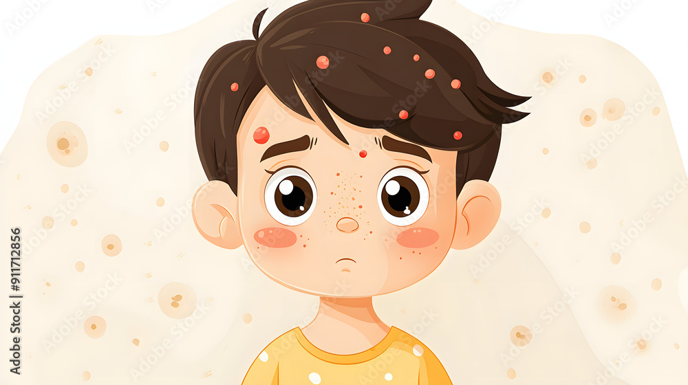 ภาพประกอบสต็อก baby girl with red rash on her skin, measles or chicken ...