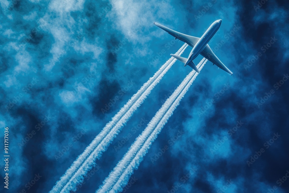 Jet Light Trails. High Altitude Jet Plane Condensation Trail in the ...