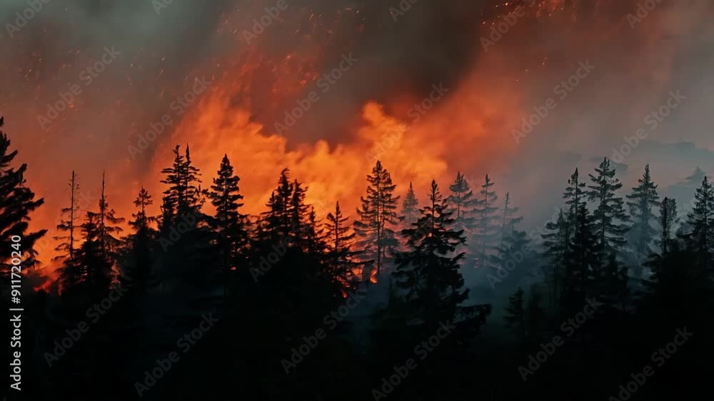 Wildfire Raging Through Dense Forest Causing Devastation - fire, flames ...