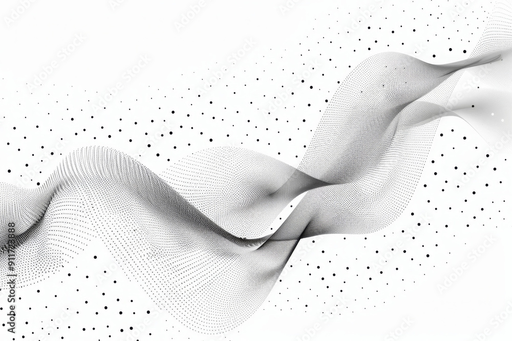 Flowing gray dots of different sizes particles wave pattern halftone ...