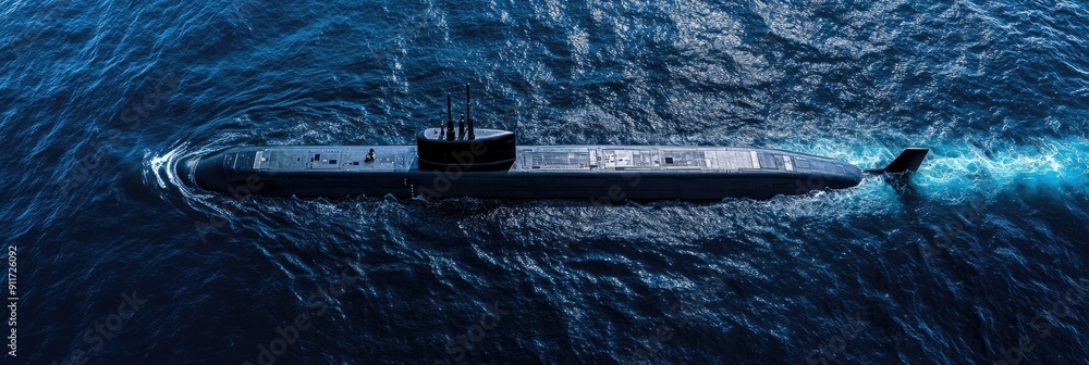 Navy Torpedo. Aerial Drone Photo of Submarine with Armed Forces in ...