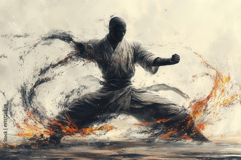 powerful anime warrior stance muscular male figure in dynamic fighting ...