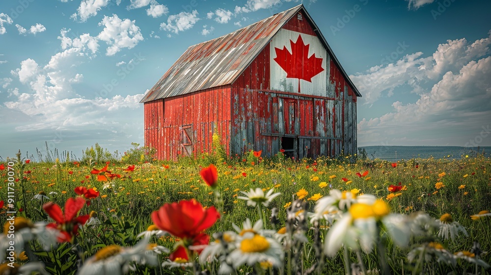 The Canadian flag waves gracefully, displaying its iconic red and white ...