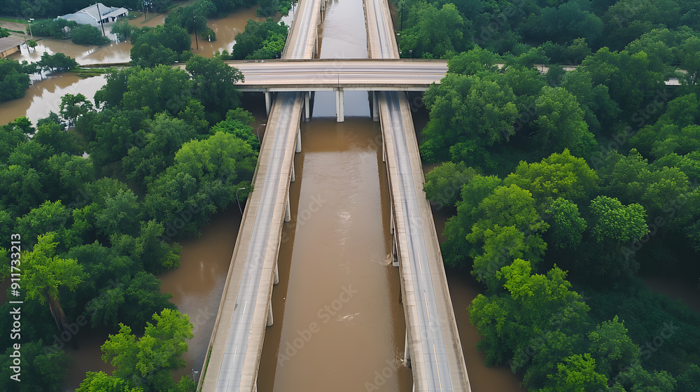 drone view of under bridge flooding on allen parkway in houston, texas ...