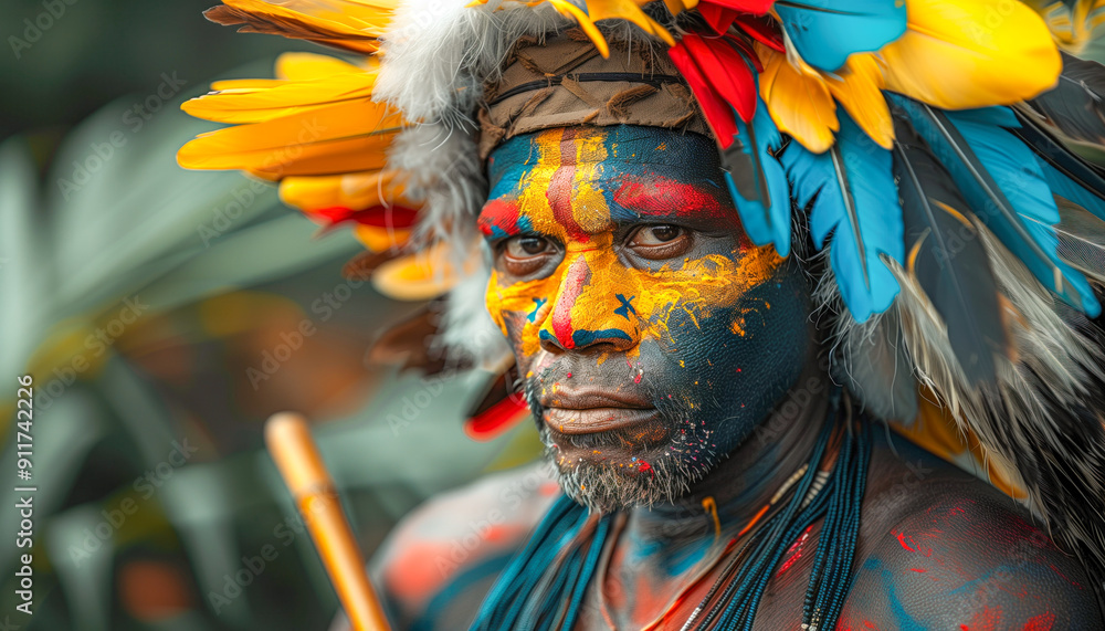 Indigenous person with headdress and face paint, indigenous people ...