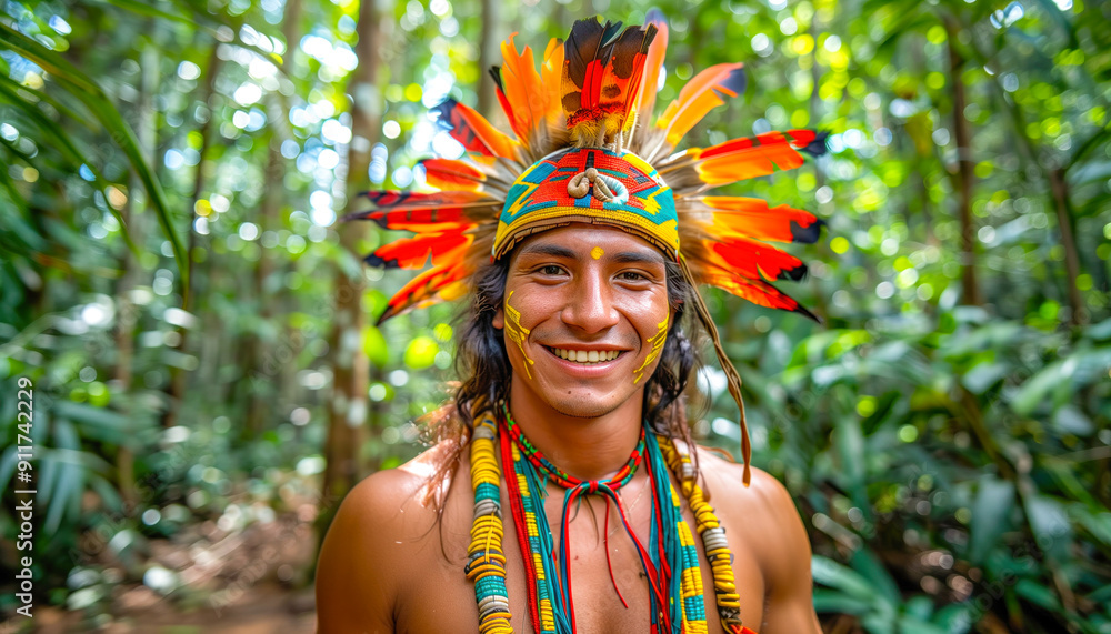 Indigenous person with headdress and face paint, indigenous people ...