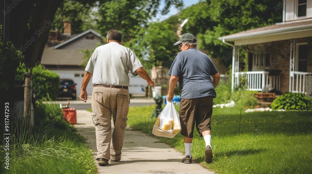Man helps his elderly neighbor carry groceries, showing kindness and ...