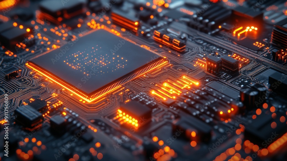 High-definition integrated circuit with neon light effects and ...