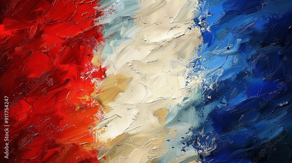 This digital illustration features the French flag with its vertical ...