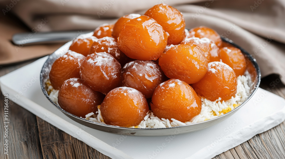 Traditional Indian food Gulab Jamun. Round, syrup-soaked sweet ...