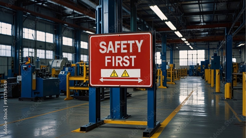 Safety first Within industrial factories, warning signs warn workers ...
