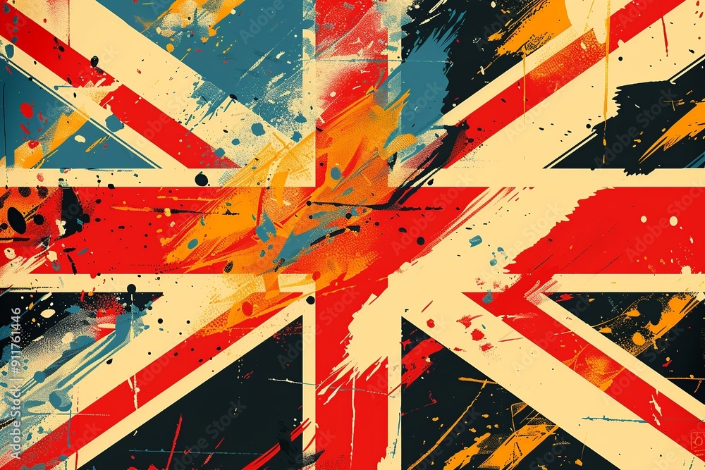 This artistic representation of the United Kingdom flag features a pop ...