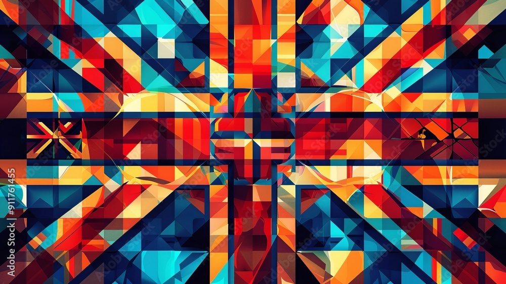 This artistic representation of the United Kingdom flag features a pop ...