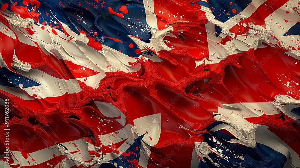 This artistic representation of the United Kingdom flag features a pop ...