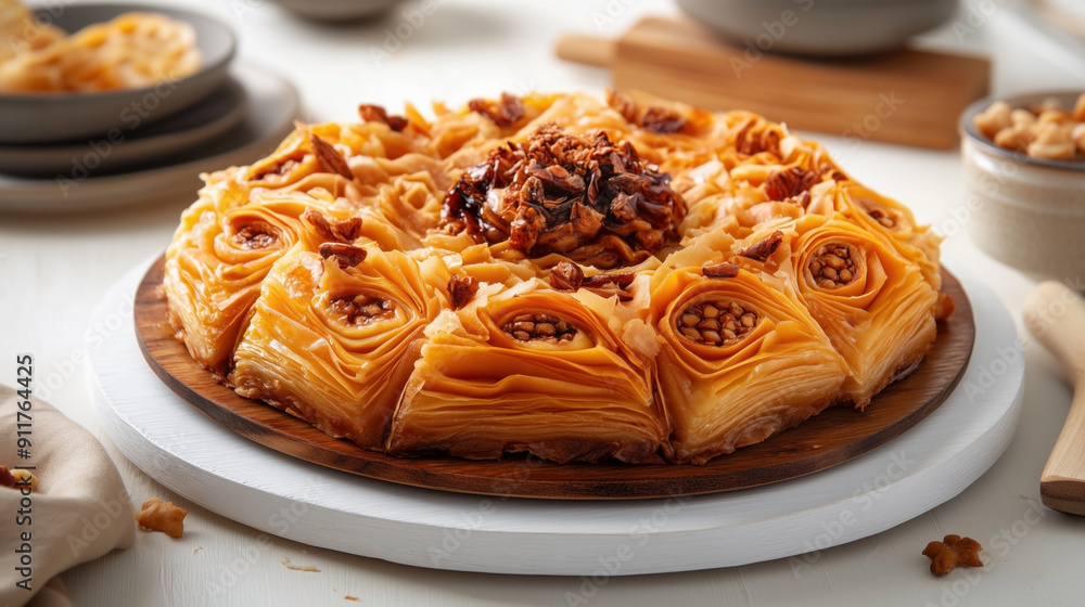 Traditional Turkish food Baklava. This dessert features layers of ...